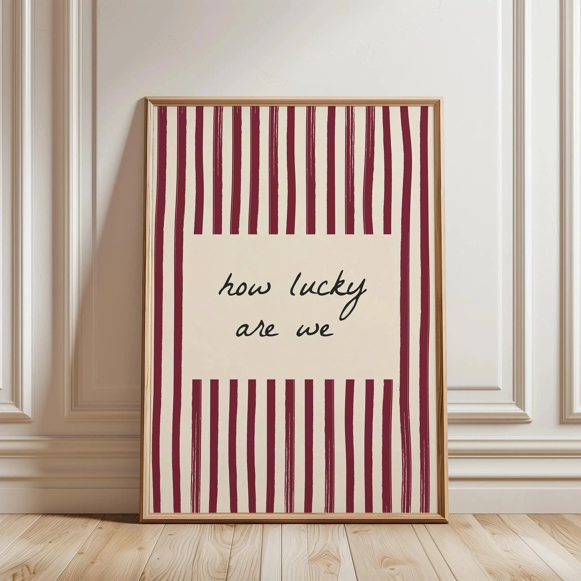 Постер "How Lucky Are We" в бордовой полоске, 30x40 см
