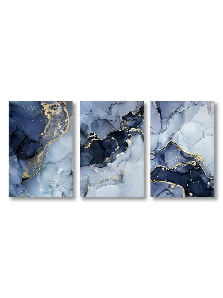 Абстрактная картина на холсте 3шт, 50x75см, сине-золотая