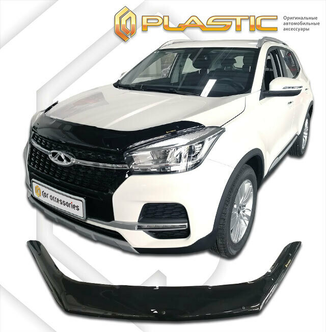 Дефлектор капота для Chery Tiggo 4 2019-н. в. Черный глянцевый СА Пластик