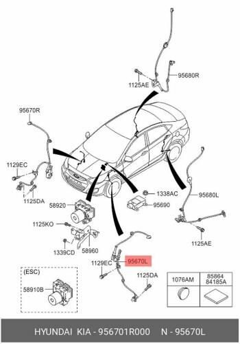 Датчик абс передний левый Hyundai / Kia (Mobis) 95670-1R000