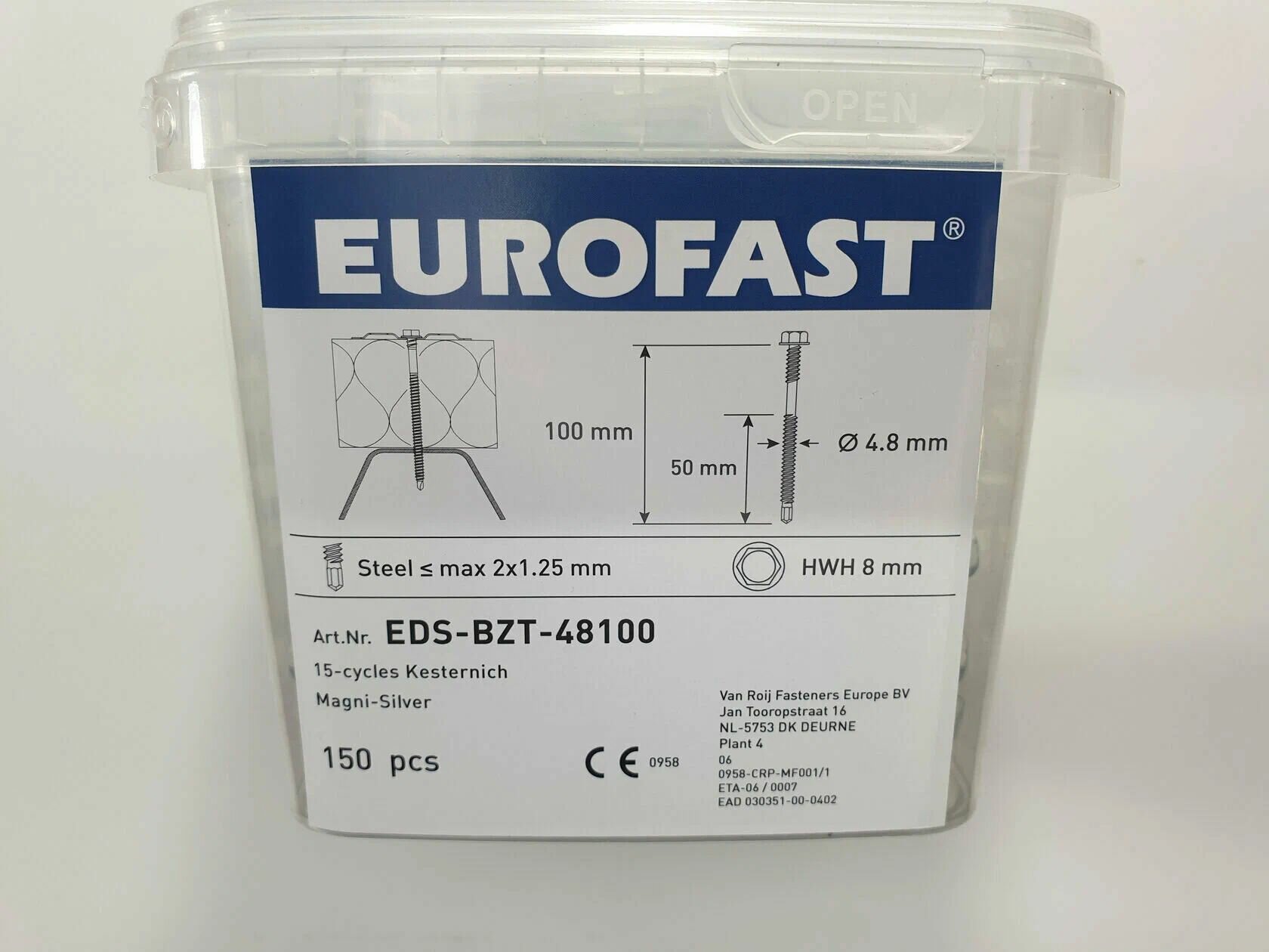 Саморез для сэндвич панелей SW8 4.8x100 (150 pcs) EUROFAST, Германия