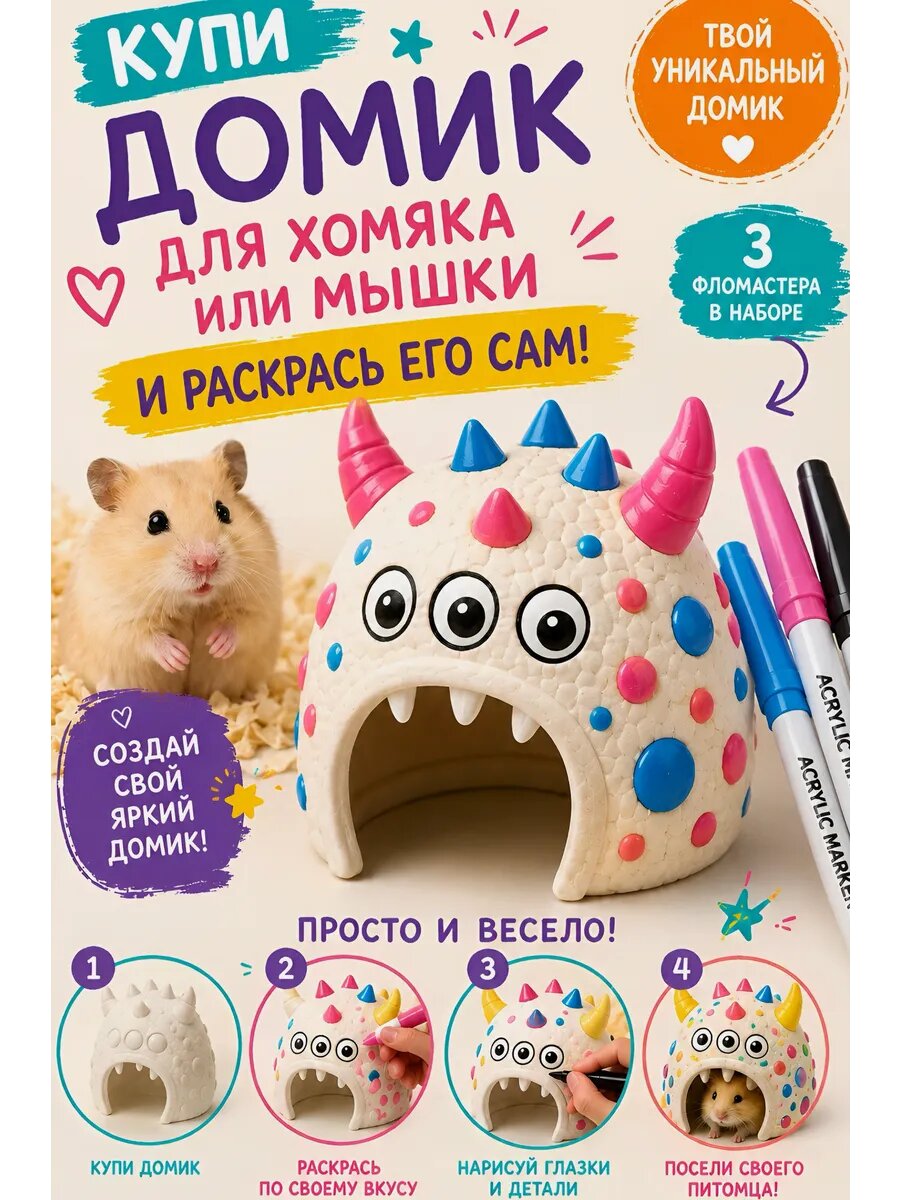 Домик-раскраска для хомяков, крысят, мышек Монстр