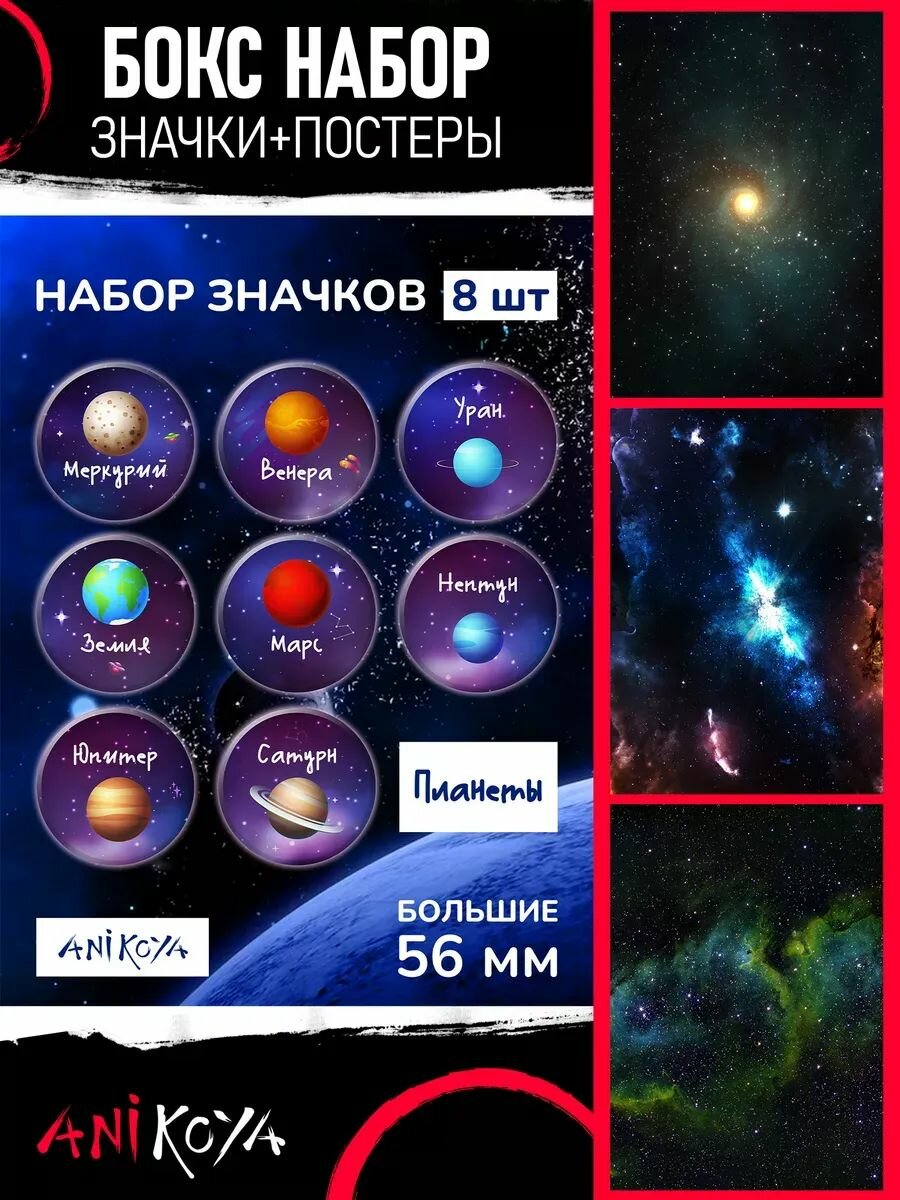 Набор Значки + Постеры Космос Планеты