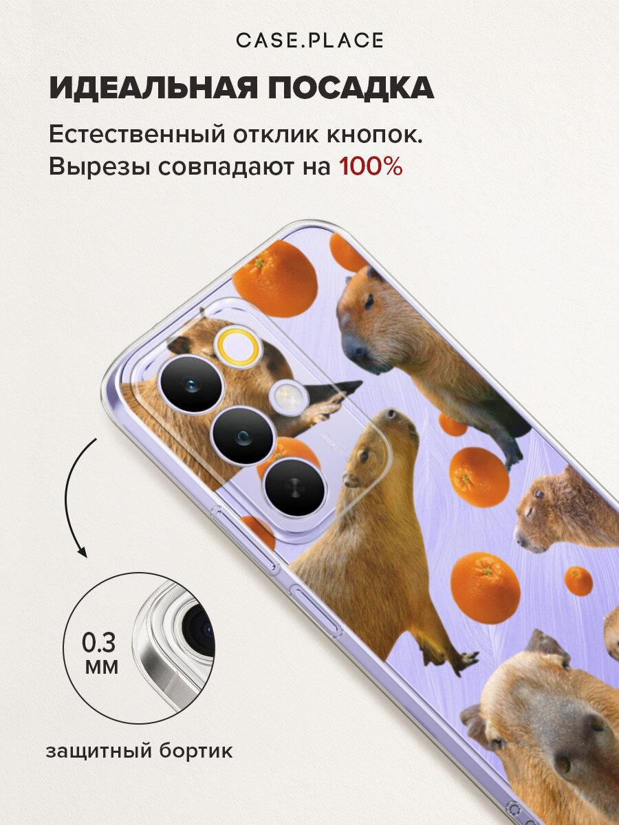 Чехол на Realme C85 / Реалми C85 с принтом Капибара и апельсины, прозрачный — фото 1