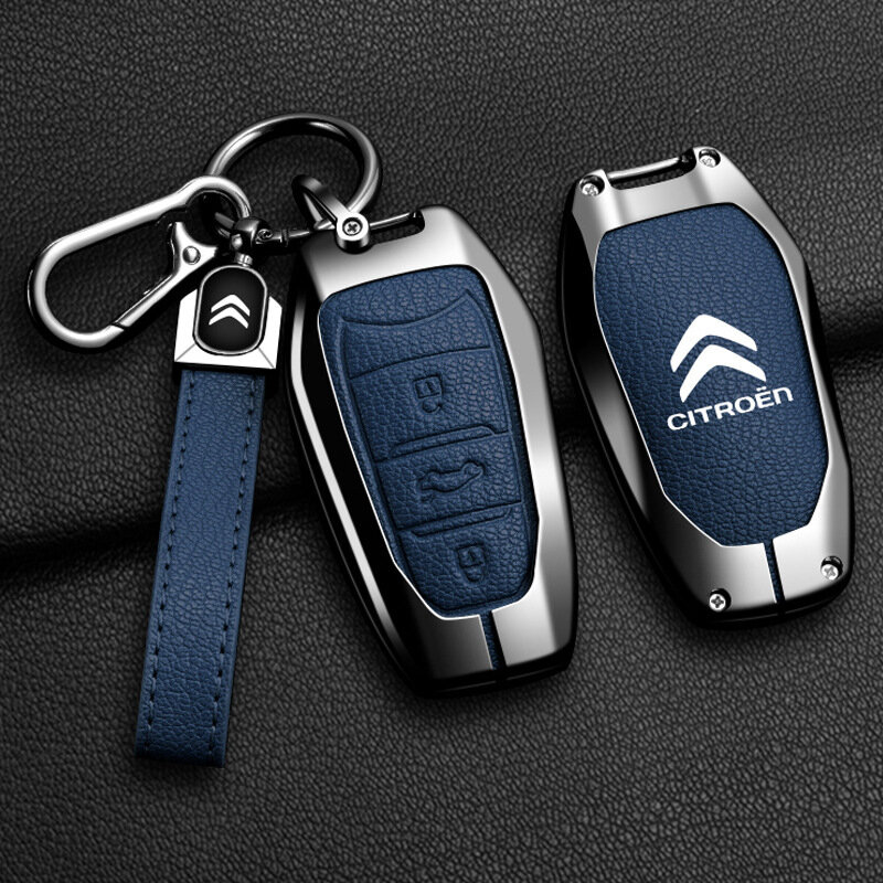 Ключевой брелок Citroen с синим гравированным рисунком, шнуром A09 и зажимом, кожаный материал, стиль А