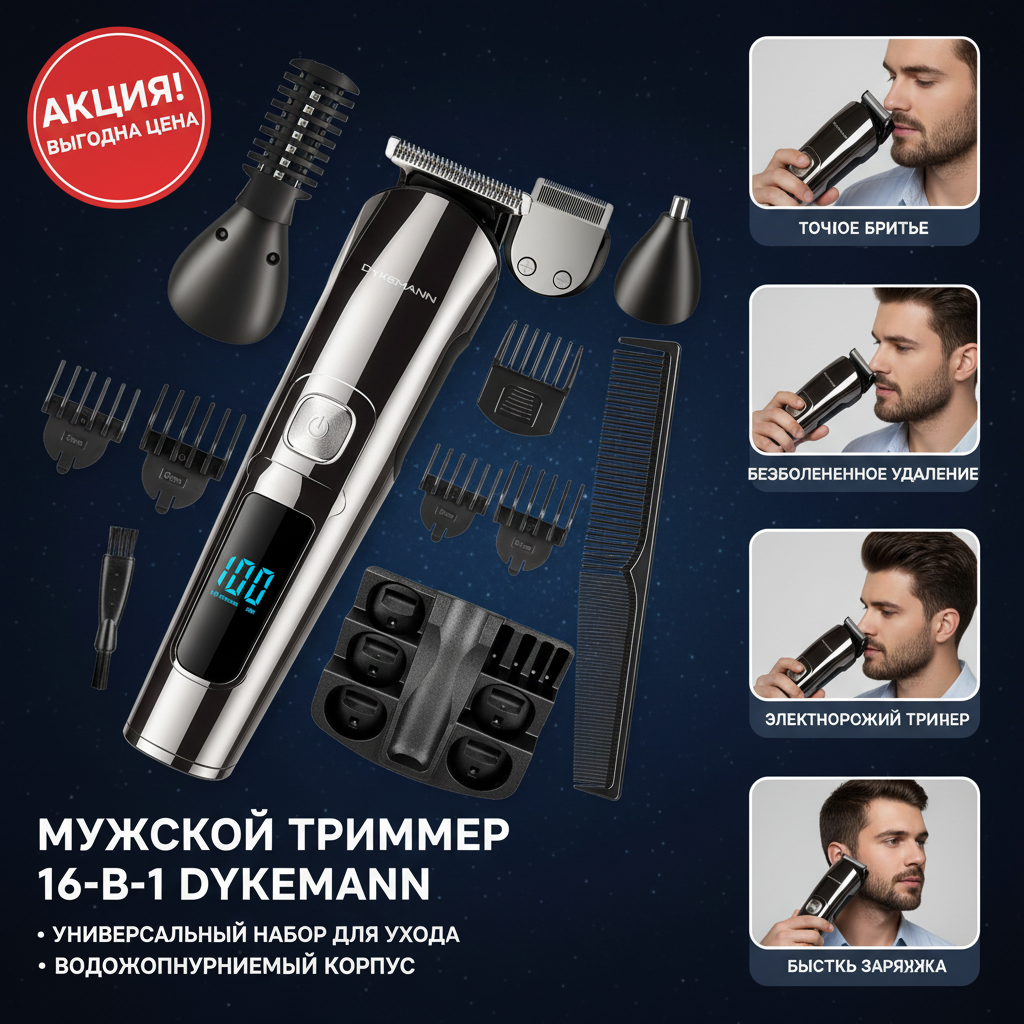 Триммер-бритва для бороды и волос DYKEMANN BARTHAARE GR-24