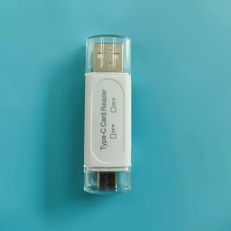 USB-картридер 4-в-1, мини, с двумя слотами для карт памяти, адаптер Type-C/USB-A, для ПК, ноутбуков, планшетов и других устройств, без батареек, белый