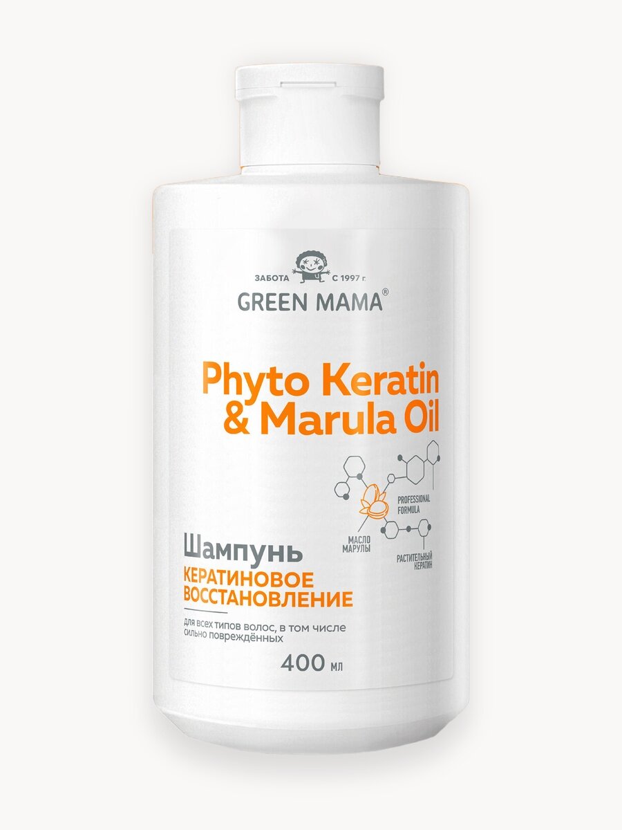 Шампунь для восстановления волос GREEN MAMA Phyto Keratin & Marula Oil с маслом марулы 400 мл