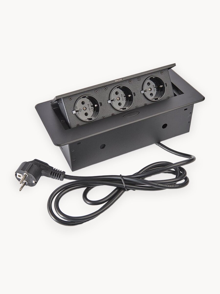 Выдвижная розетка Inrior выдвижной встраиваемый блок розеток, на 3 EURO розетки, TORO-03-20, 225х108 мм, из металла