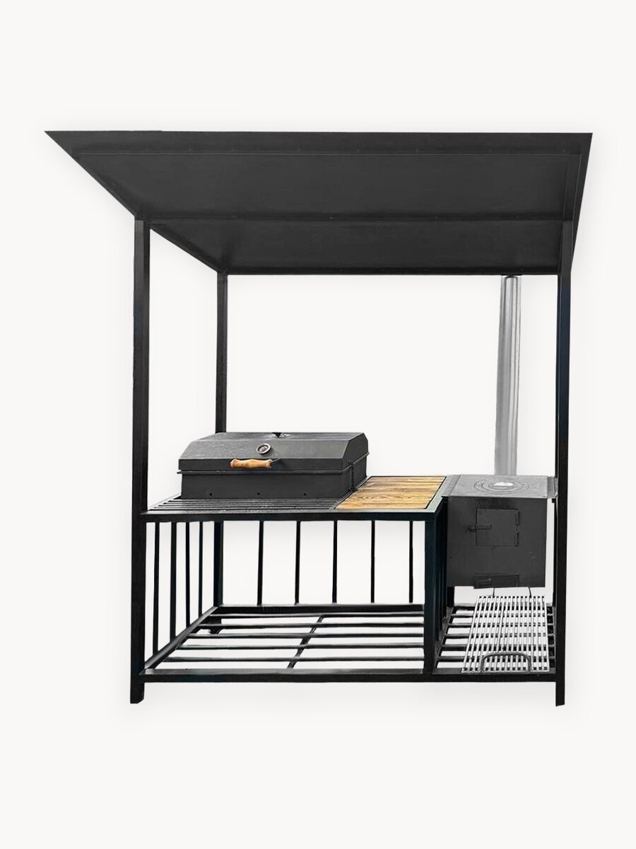 Мангал "Барс Лофт", металл, стационарный, с крышей, черный, 170 см x 55 см x 210 см