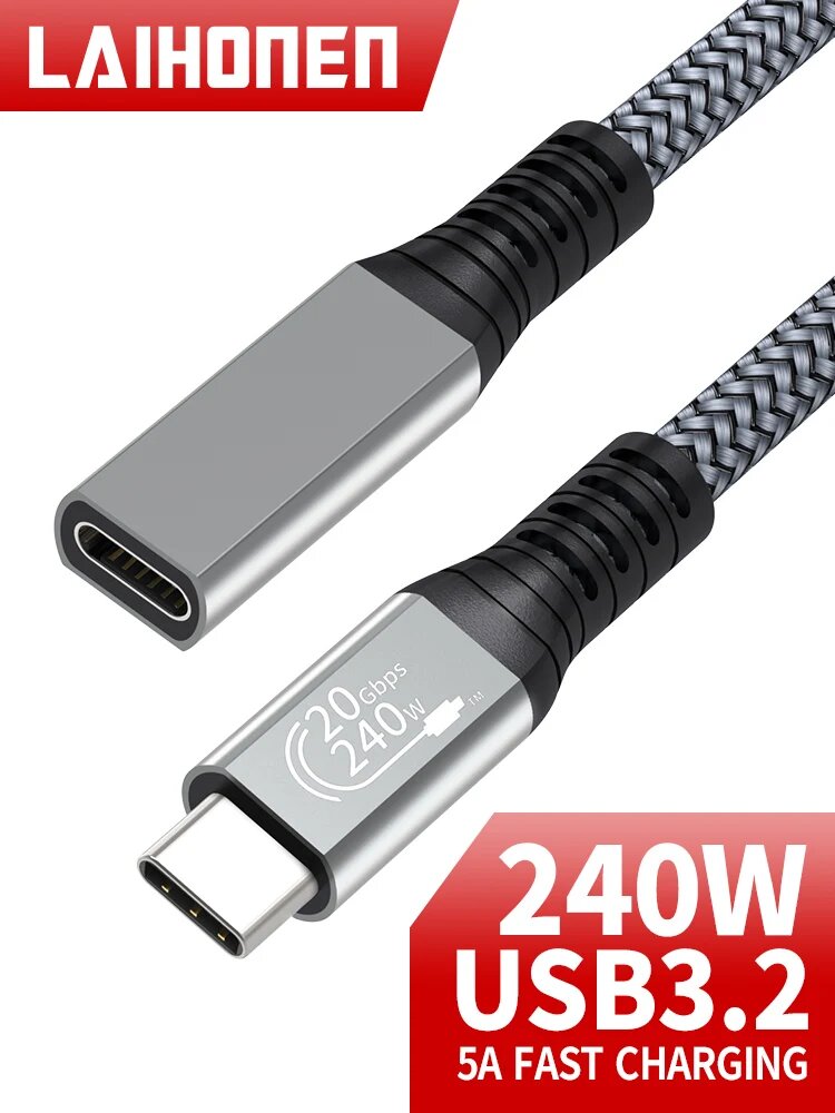 Кабель LAIHONEN USB-C 3.2 Gen2 20Gbps - UDL Type-C To Type-C 240W 5A PD QC3.2 Для 1m, 240W USB C