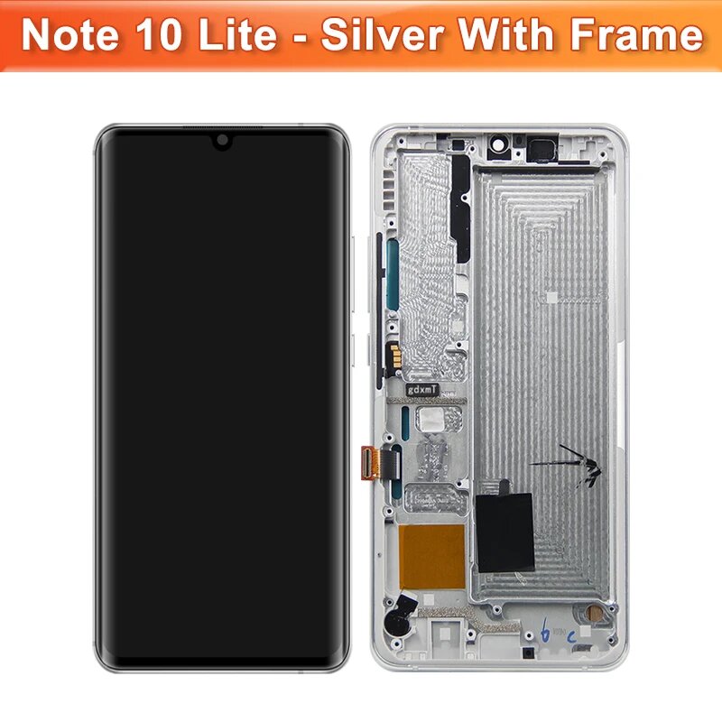 100% для OEM для Xiaomi Mi Note 10 Lite, ЖК-дисплей, 10 сенсорных экранов, замена для Mi Note 10 Lite M2002F4LG M1910F4G Lcd Sliver With Frame