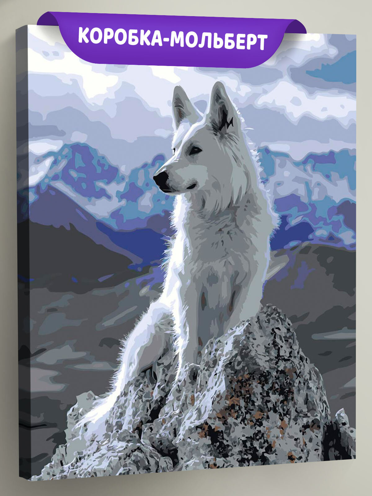 Картина по номерам на холсте с подрамником "Собаки: белая швейцарская овчарка, горы" Раскраска 40x50 см, Животные