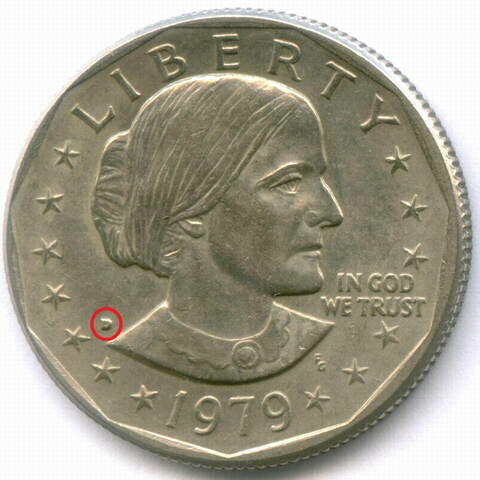 1 доллар 1979 год (D). США. Сьюзен Энтони. Медь с медно-никелевым покрытием, диаметр 26.5 мм. AUNC