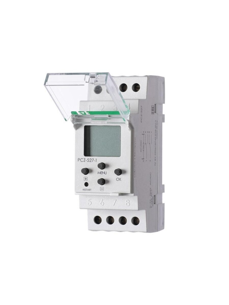 Реле времени астрономическое PCZ-527-1 суточн./недельн. 2мод; 2 канала (режим работы настраивается для кажд. канала); ночн. перерыв; годов. программа; монтаж на DIN-рейке F&F EA02.002.017