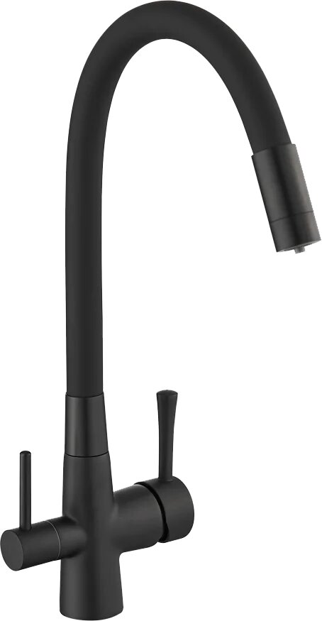 Смеситель для кухни Savol S-L1806H-01 с гибким изливом, с краном для питьевой воды, с поворотным изливом, черный, матовый, однорычажный, латунный, с керамическим картриджем