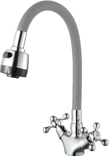 Смеситель для кухни D-lin D153810-2T с гибким изливом, с поворотным изливом, хром, серый, матовый, глянцевый, вентильный