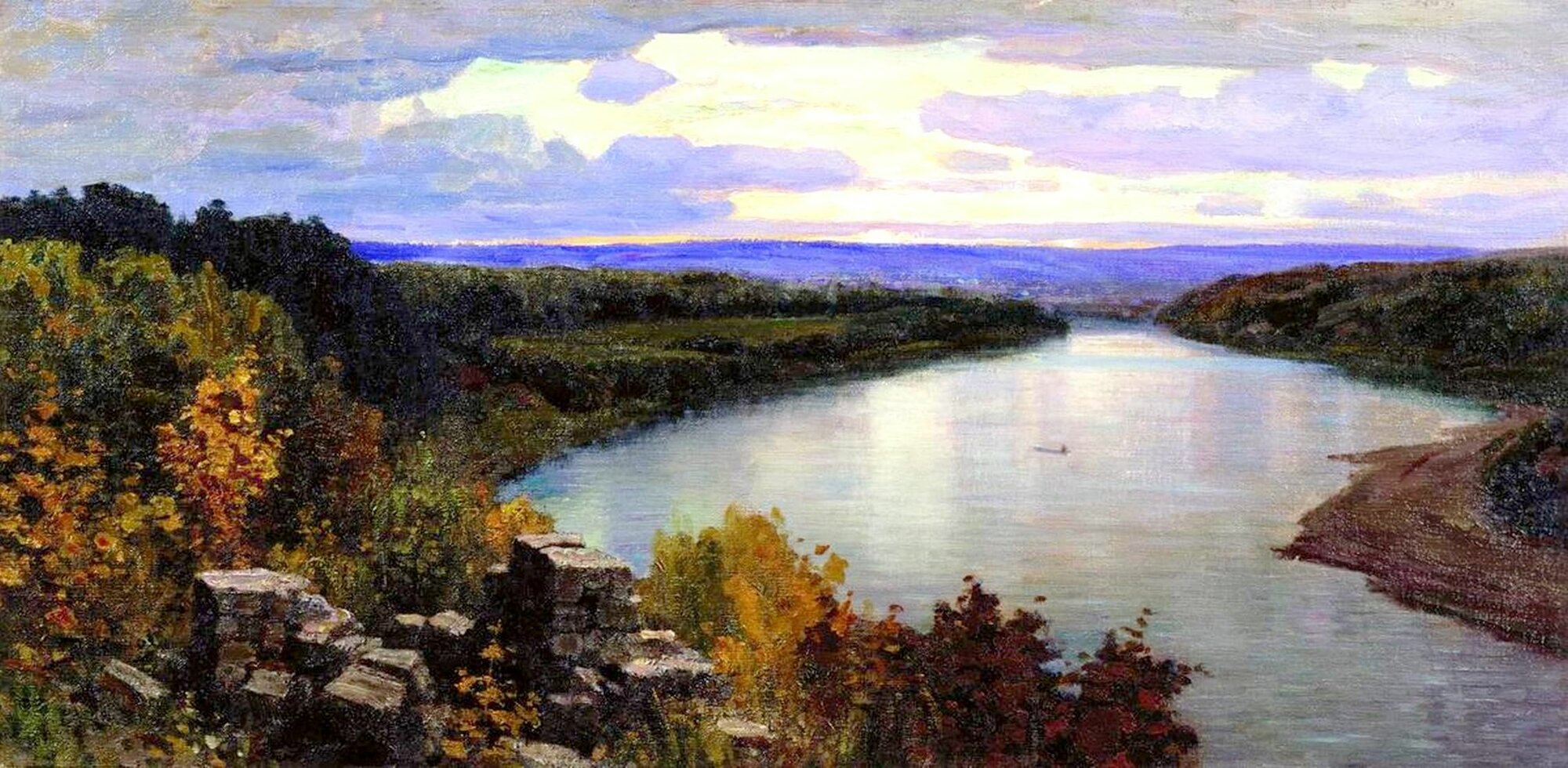 Картина Поленова Василия Ока. Вечер 80х39 см