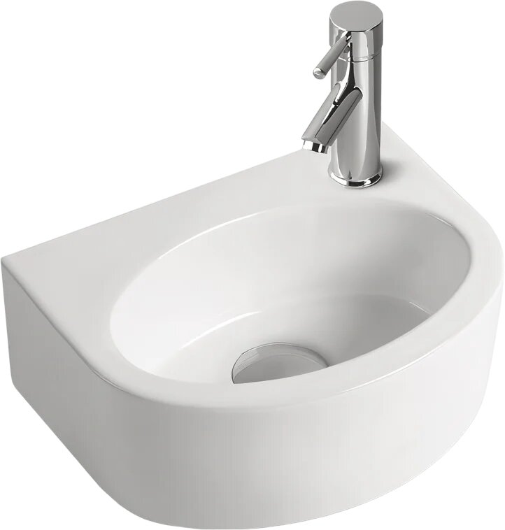 Раковина маленькая в туалет SantiLine SL-2019 32 мини, подвесная, белая, раковина для ванной фаянсовая, полукруглая