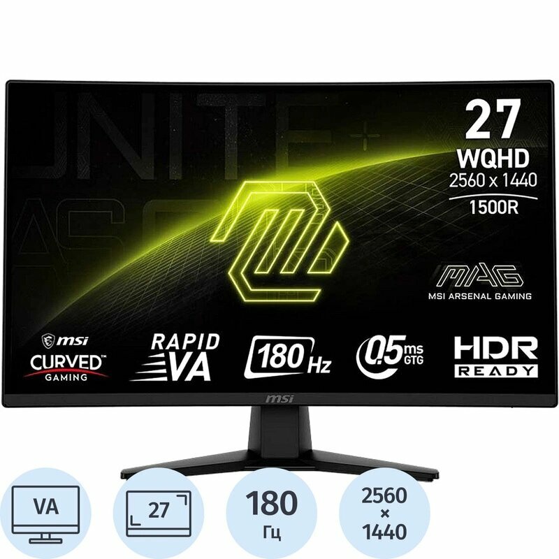 Монитор MSI MAG 274CQF(9S6-3CE31T-015)27/WQHD/VA/180Hz/300cd/0,5ms/HDMI/DP