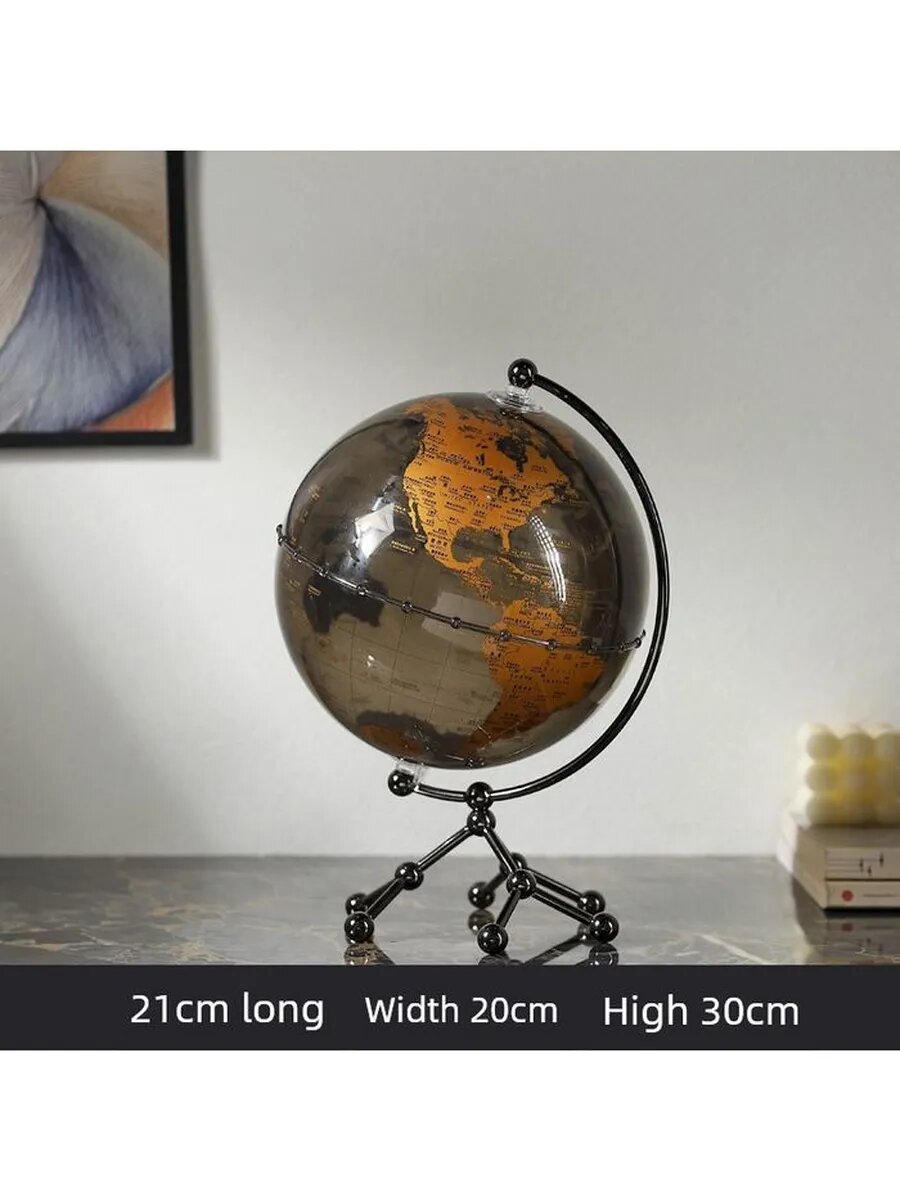 Глобус-шар, черный-золотой прозрачный, вращающийся