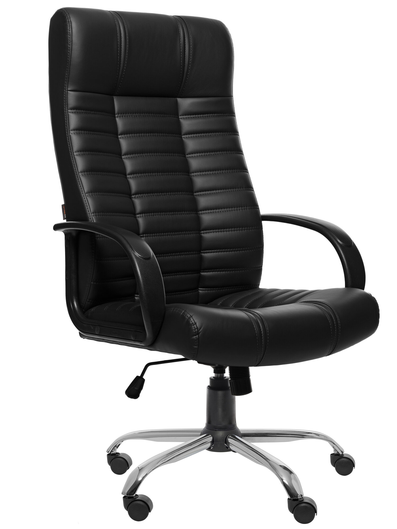 Кресло офисное Атлант M черное, экокожа, хромированное с колесиками