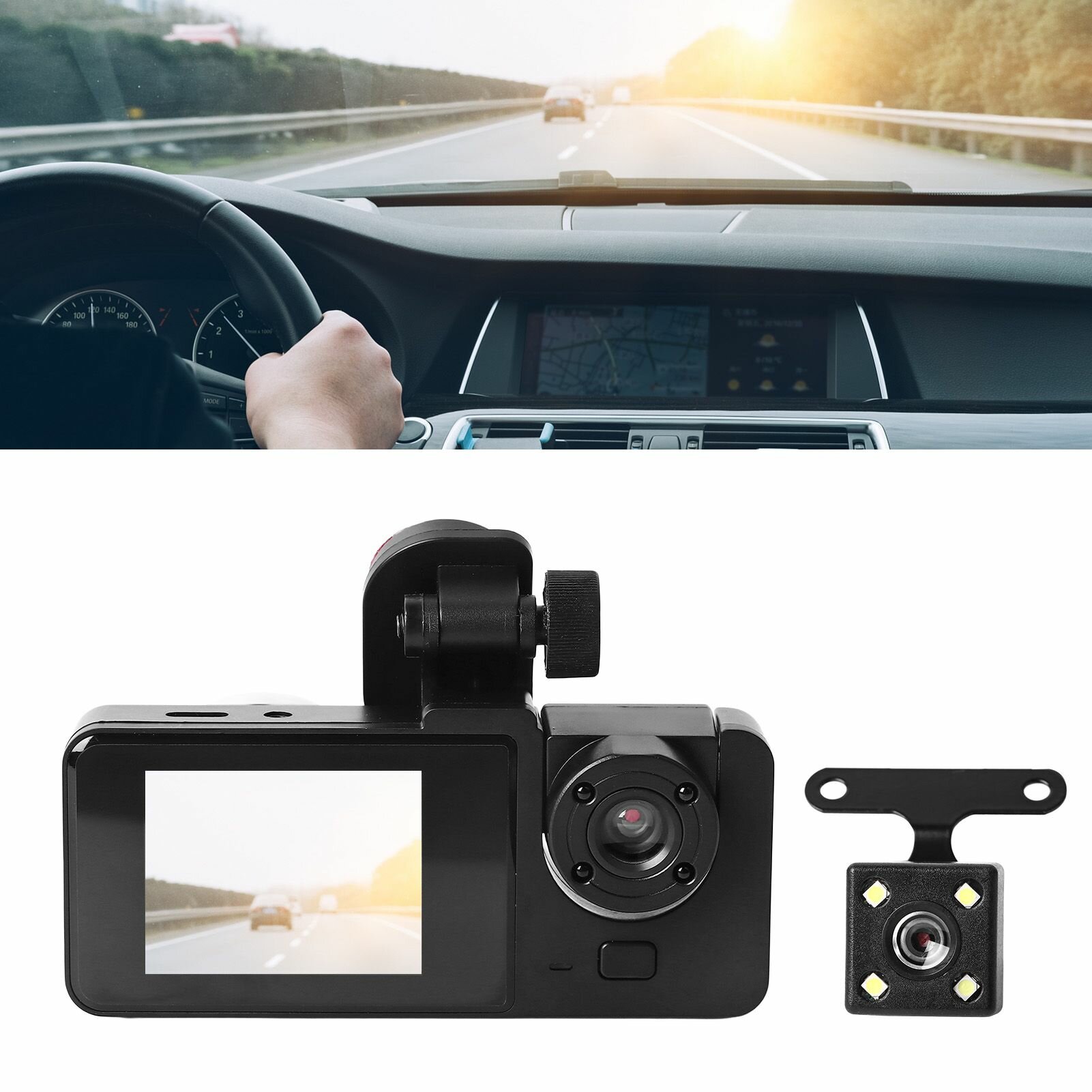 3-канальный видеорегистратор спереди внутри сзади 1080P ночного видения, мониторинг парковки, видеорегистратор для автомобилей