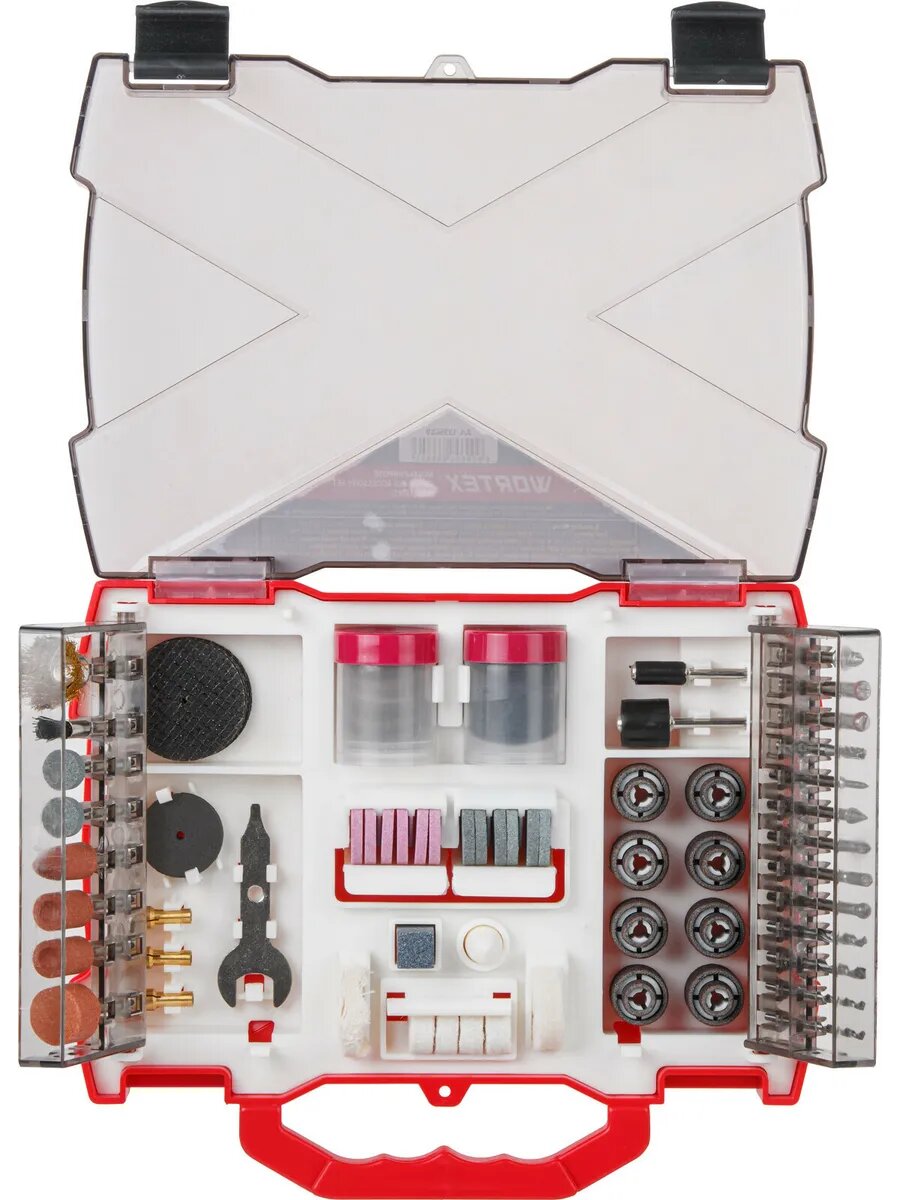 Набор аксессуаров для гравера WORTEX 145 предметов (универсальный) (Цанги: 1,6 мм, 2,4 мм, 3,2 мм)