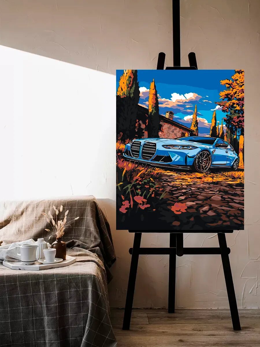 Картина по номерам Голубая БМВ Поле Машина BMW