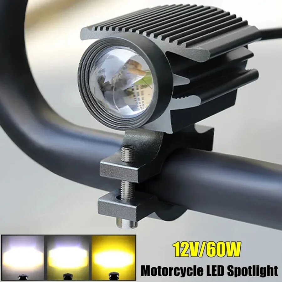 Дополнительные светодиодные фары для мотоцикла, светодиодная лампа 12-80 В, двухцветный белый/янтарный, универсальные вспомогательные прожекторы, противотуманные фары, 1pcs FJD