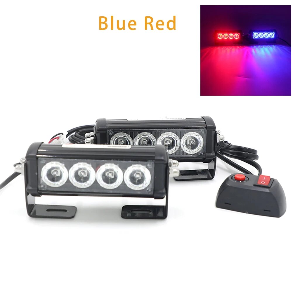 2 в 1 4 светодиодный ные стробоскопы для автомобиля, полицейская мигалка, Автомобильная сигнализация 12 В, красный, синий, желтый, белый, автомобильные аварийные сигнальные огни, Blue Red