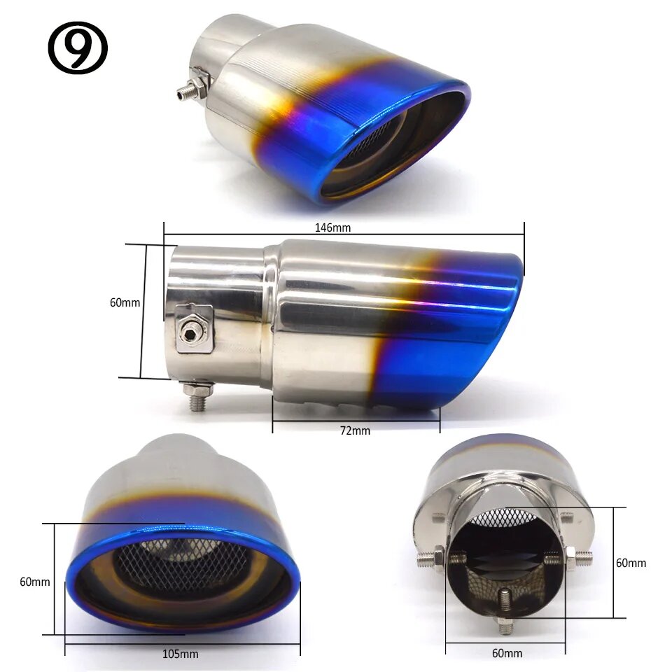 Универсальный автомобильный глушитель Atreus, наконечник из нержавеющей стали, хромированная отделка, модифицированный задний хвостовой вкладыш автомобиля, аксессуары, 9