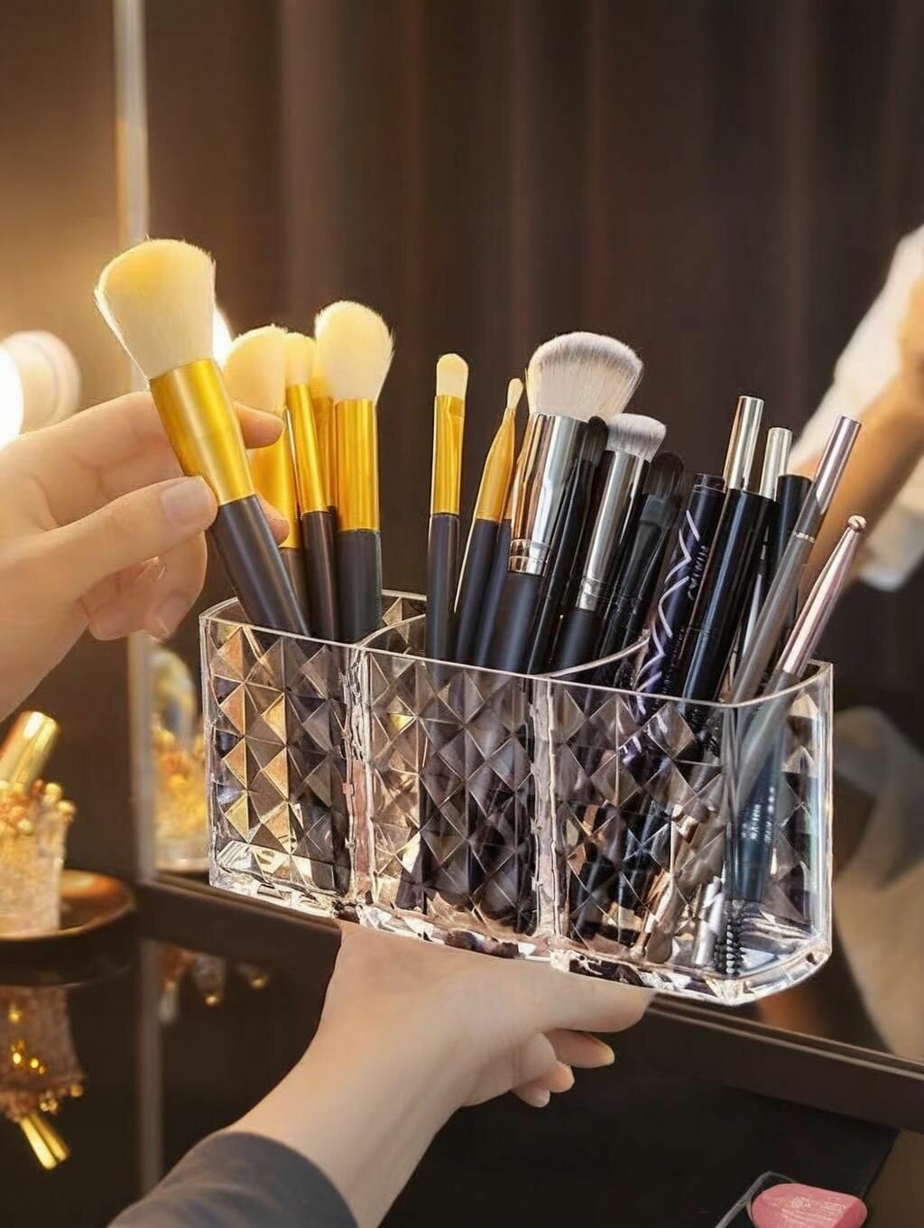 Органайзер для кистей Алмазный акриловый стакан с тремя отделениями