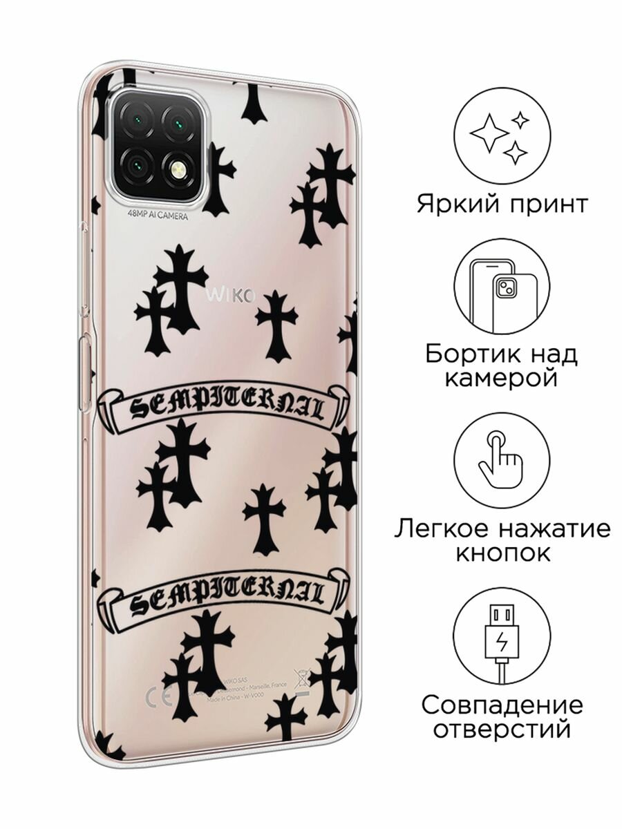 Чехол на Wiko T3 / Вико Т3 с принтом "Кресты паттерн чёрный", прозрачный — фото 1