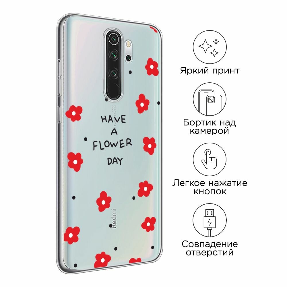 Чехол на Xiaomi Redmi Note 8 Pro / Сяоми Редми Нот 8 Про с принтом "Have a flower day 2", прозрачный — фото 1
