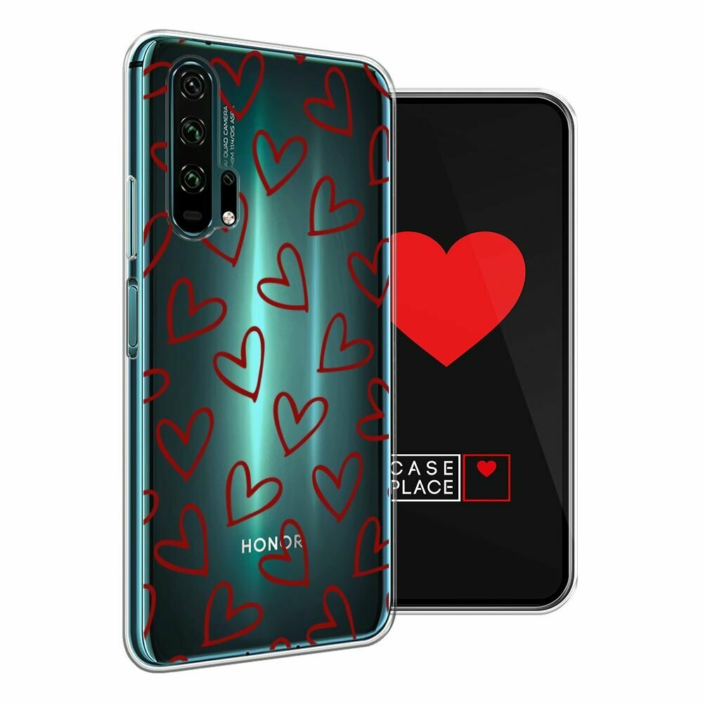 Чехол на Honor 20 Pro / Хонор 20 Про с принтом "Little hearts doodles 2 - 14 февраля", прозрачный — фото 1