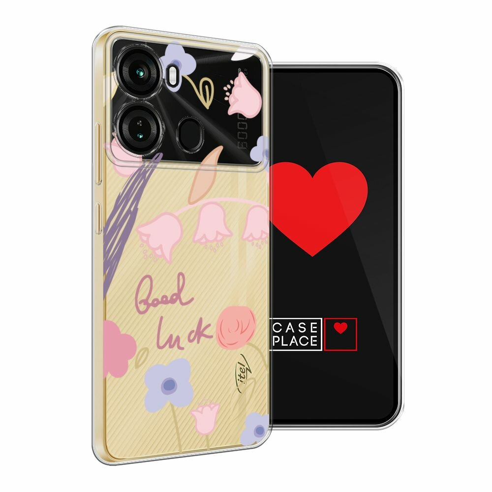 Чехол на Itel P40 / Ител P40 с принтом "Lucky flowers", прозрачный — фото 1