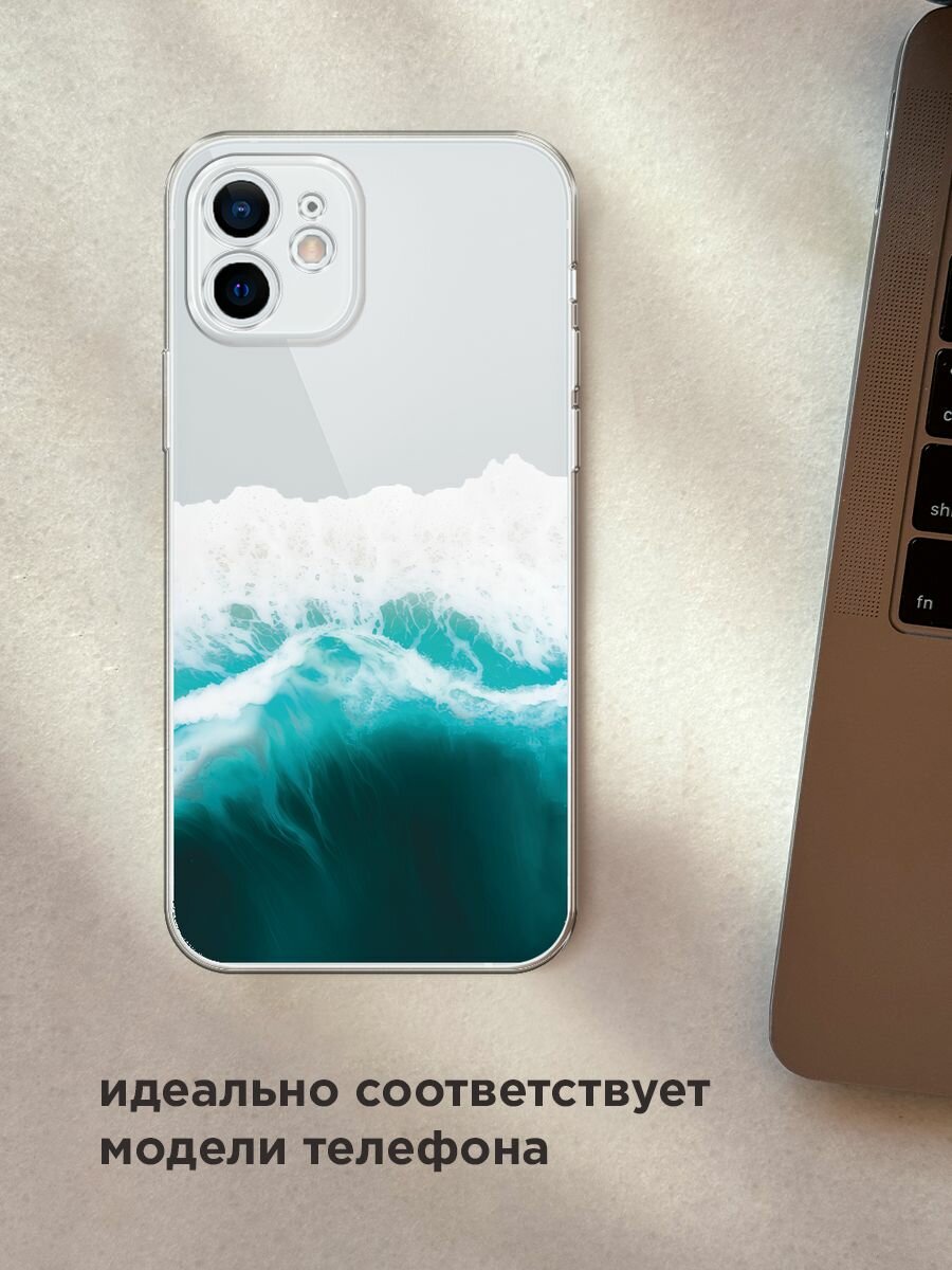 Чехол на Apple iPhone 12 mini / Айфон 12 Мини с принтом "Большая волна", прозрачный — фото 1