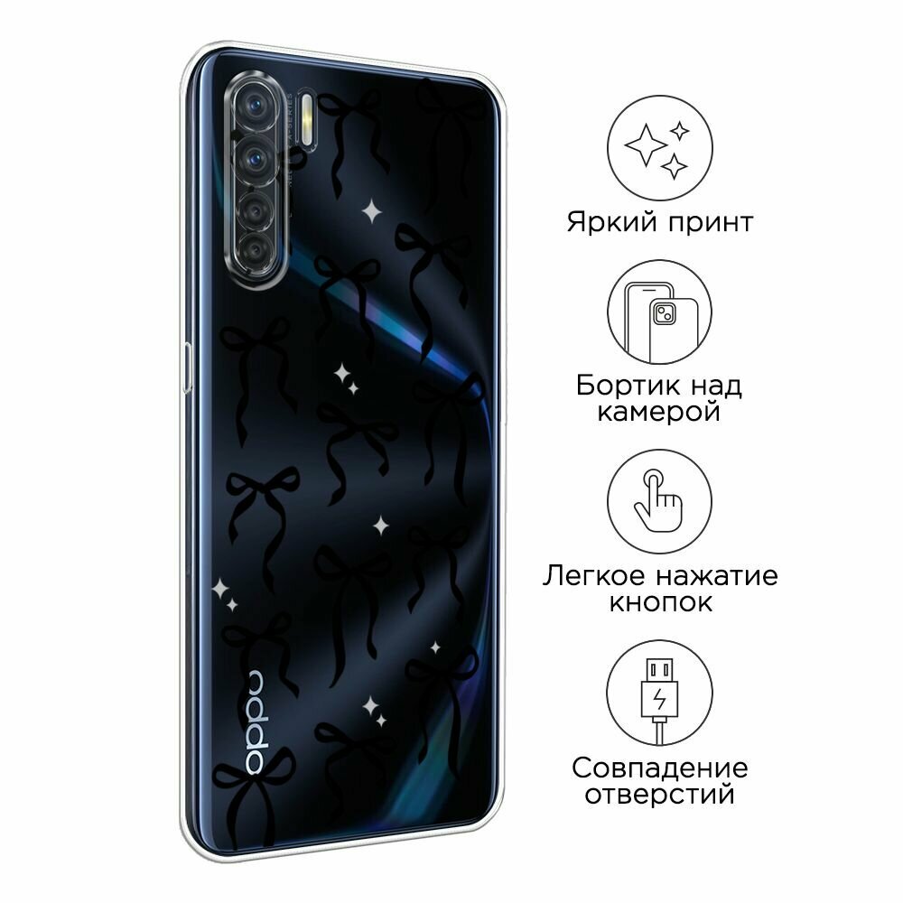 Чехол на Oppo A91/Reno 3 / Оппо A91/Рено 3 с принтом "Black bows", прозрачный — фото 1