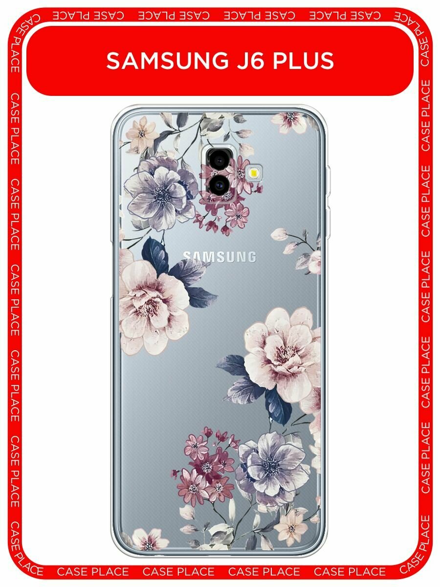 Чехол на Samsung Galaxy J6 + / Самсунг Галакси J6 Плюс 2018 с принтом "Нежные винтажные цветы", прозрачный