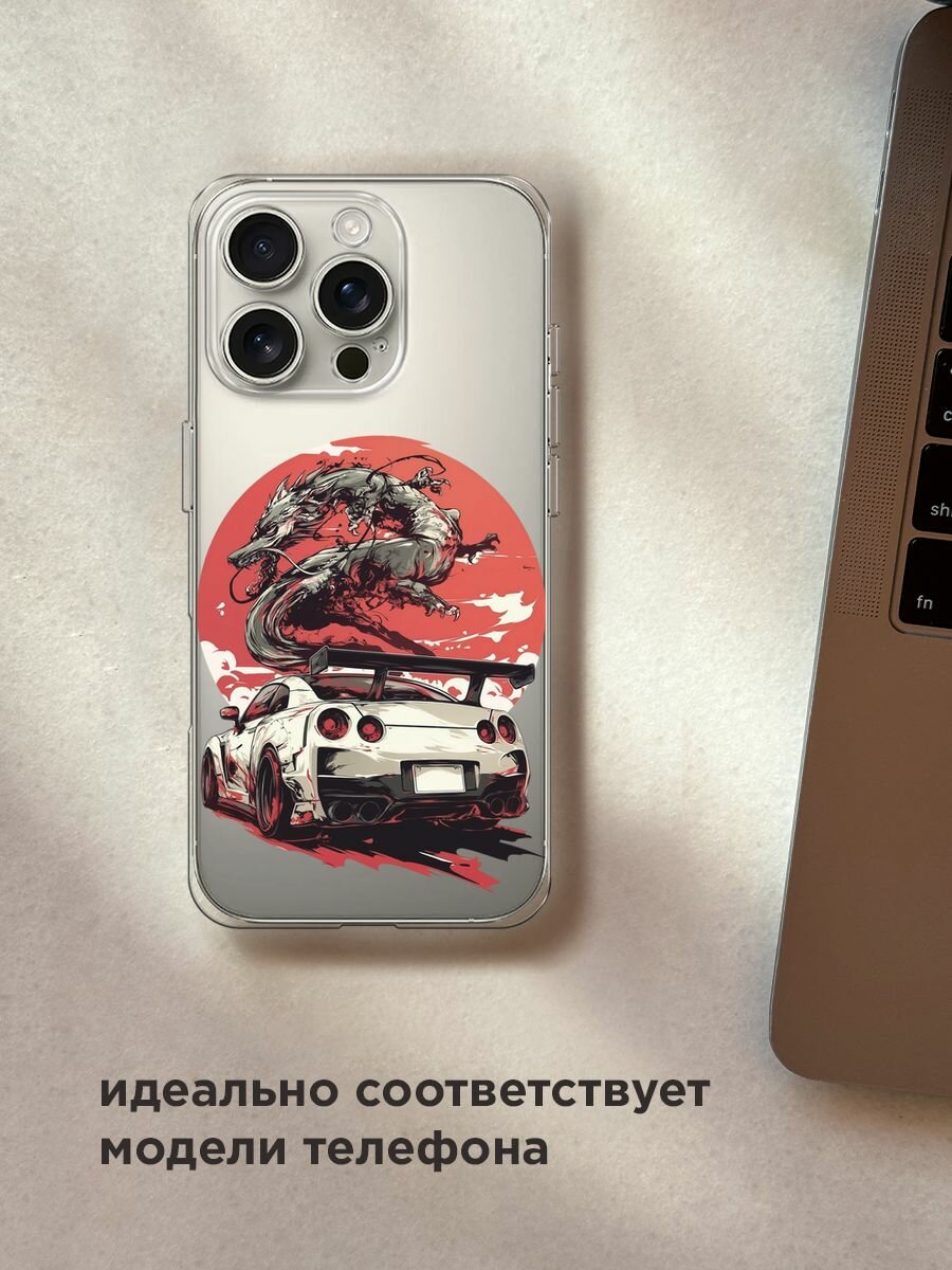 Чехол на Apple iPhone 16 Pro / Айфон 16 Про с принтом "Car and dragon", прозрачный — фото 1