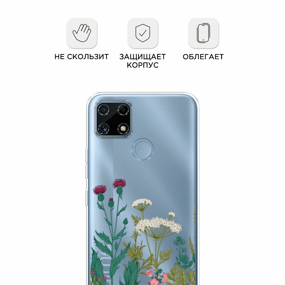 Чехол на Realme C25/C25s / Реалми С25/C25s с принтом "Дикие полевые цветы", прозрачный — фото 1