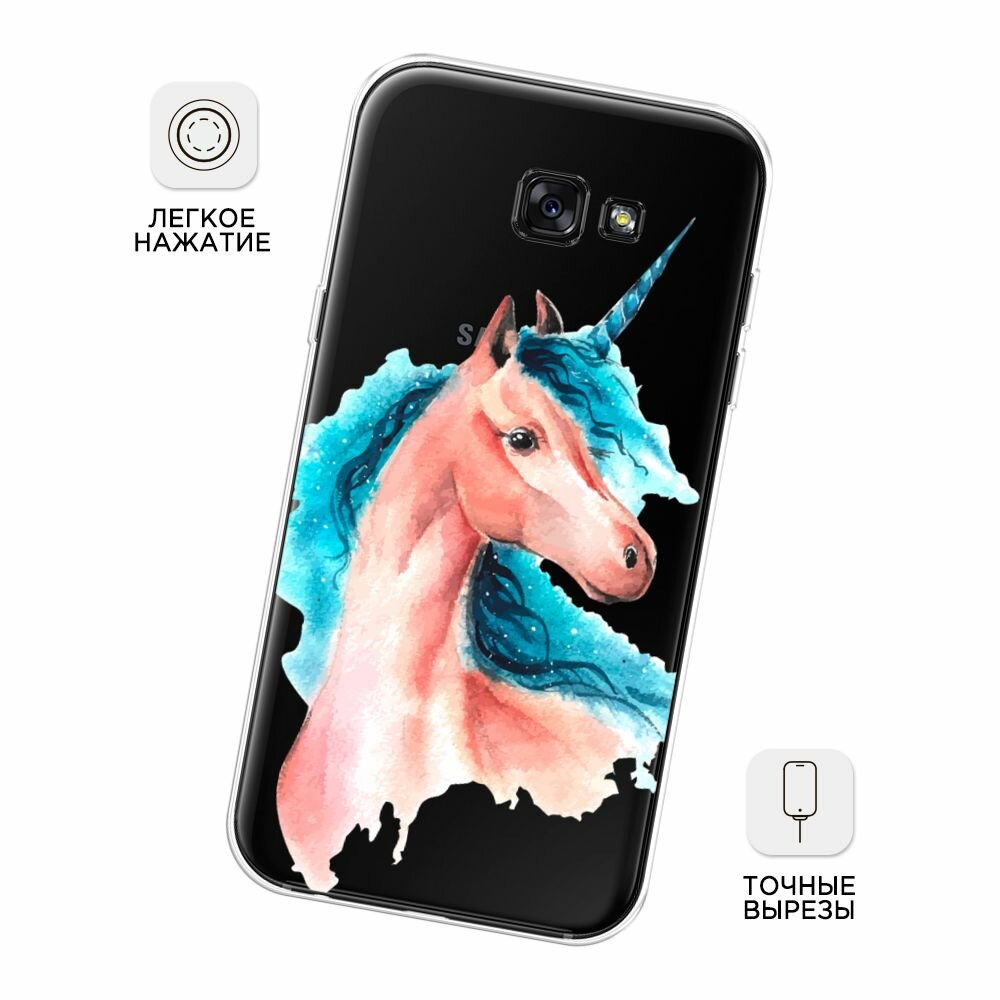 Чехол на Samsung Galaxy A7 2017 / Самсунг Галакси А7 2017 с принтом Акварельный единорог, прозрачный — фото 1