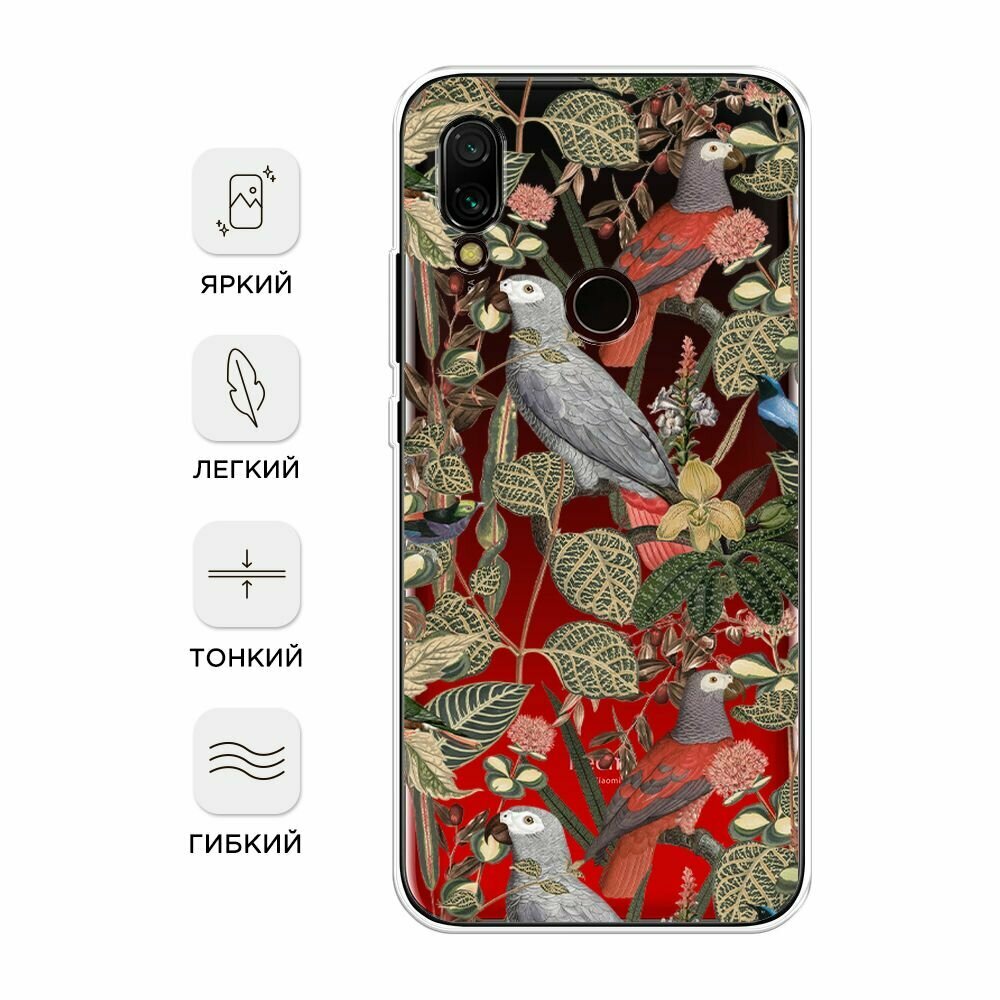 Чехол на Xiaomi Redmi 7 / Сяоми Редми 7 с принтом "Tropical pattern", прозрачный — фото 1