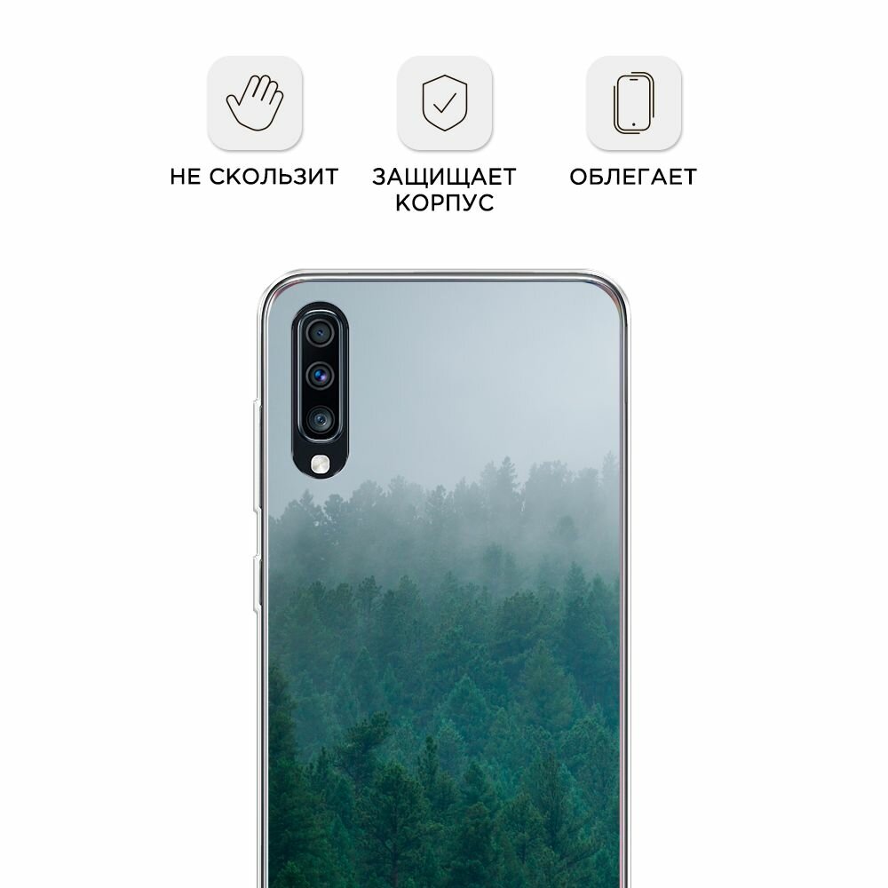 Чехол на Samsung Galaxy A70 / Самсунг Галакси А70 с принтом "Лес в облаках" — фото 1