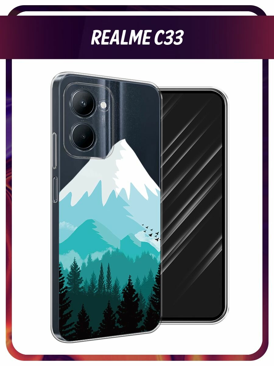 Чехол на Realme C33 / Реалми С33 с принтом "Синяя снежная гора", прозрачный
