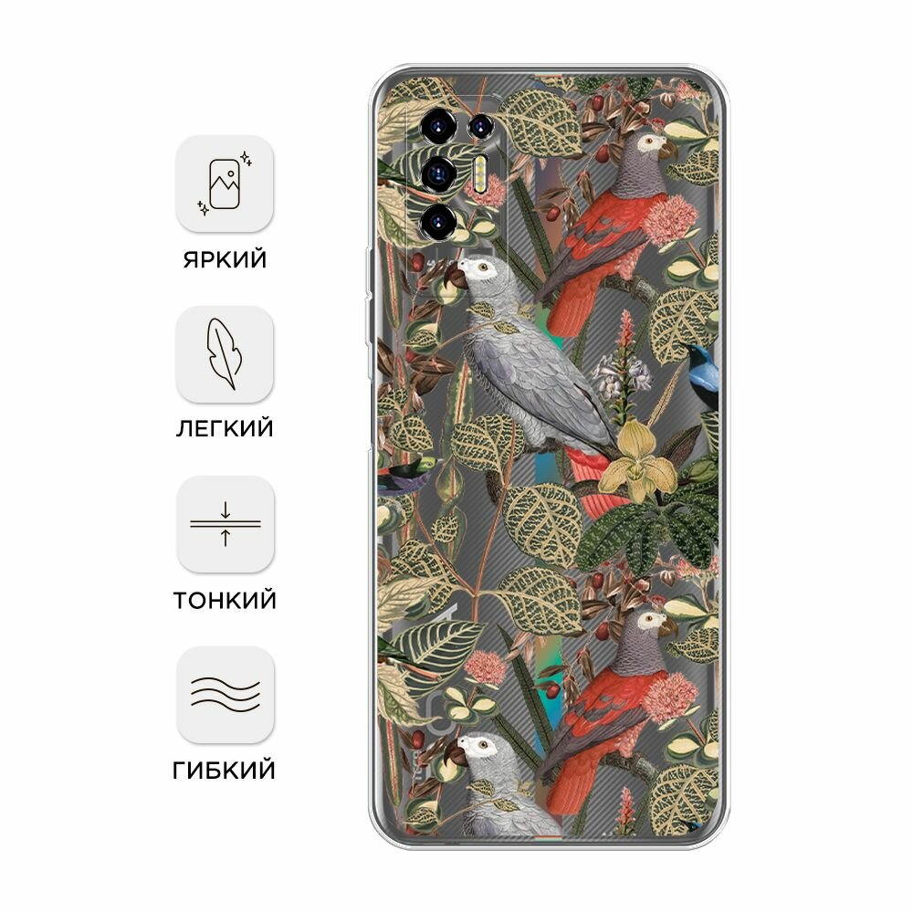 Чехол на Tecno Pova 2 / Текно Пова 2 с принтом "Tropical pattern", прозрачный — фото 1