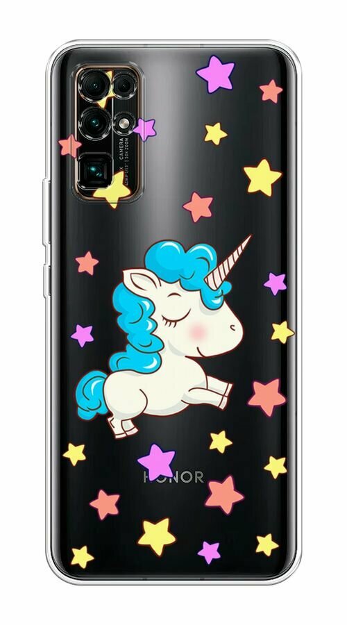 Чехол на Honor 30 / Хонор 30 с принтом Голубая единорожка, прозрачный