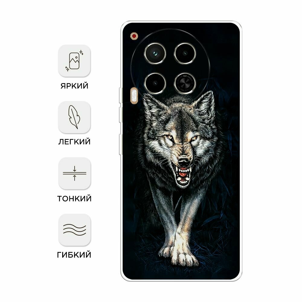 Чехол на Tecno Camon 30 4G / Текно Камон 30 4G с принтом "Злобный волк из ночи" — фото 1