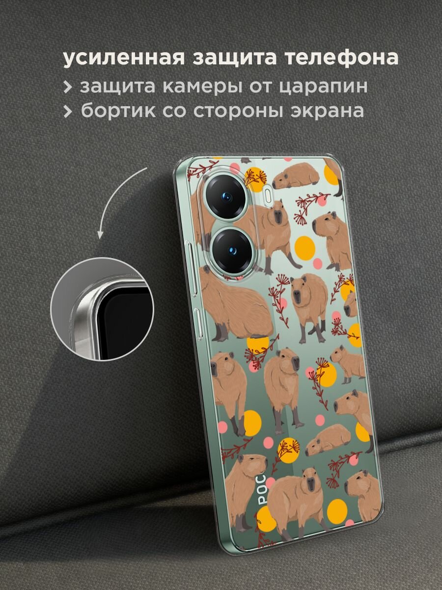 Чехол на Poco X7 Pro / Поко X7 Про с принтом "Капибара паттерн", прозрачный — фото 1